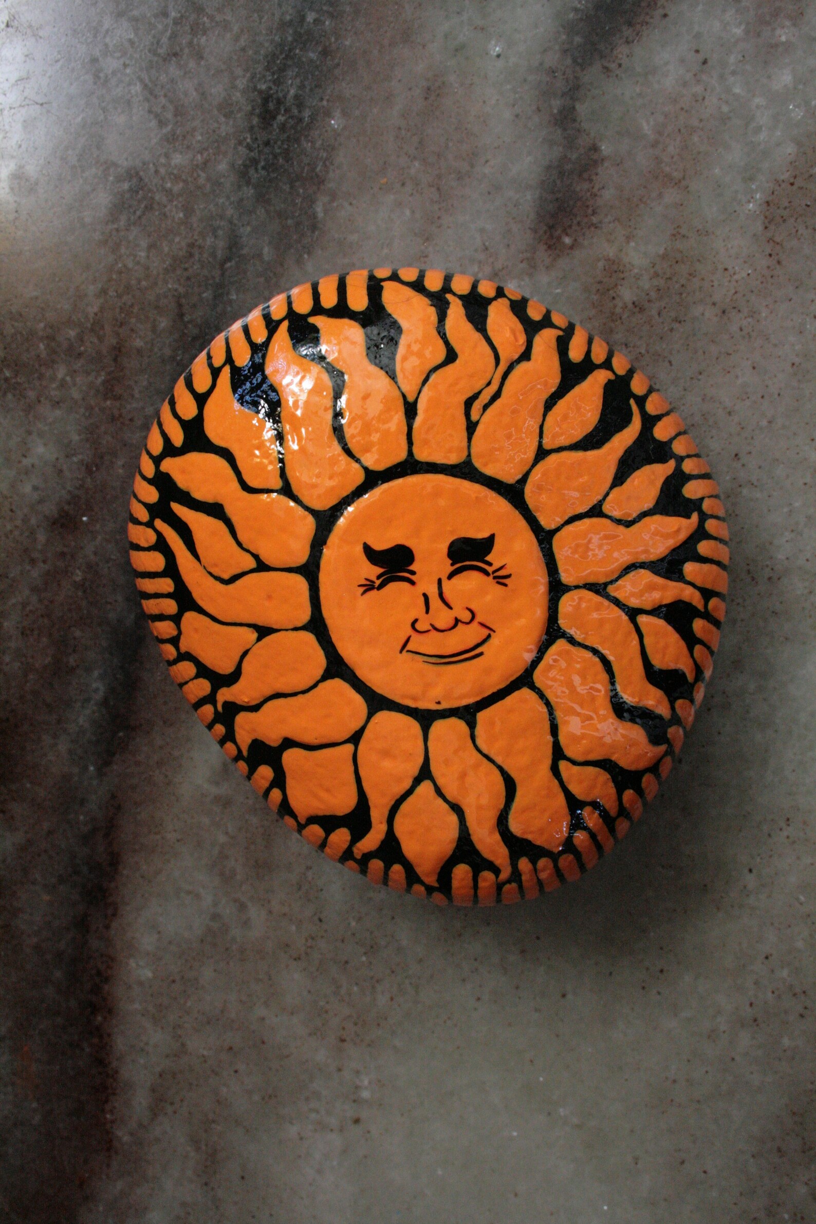 Orange Yellow Painted Rock Sun Face Beach House Art Smiling - Etsy