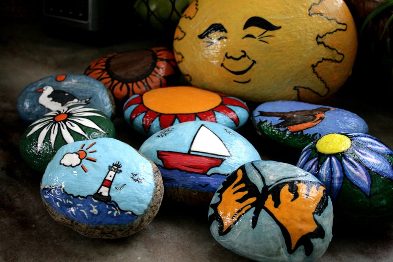 Large Painted Beach Rock Pick ONE Hand Painted Yard Art Door - Etsy