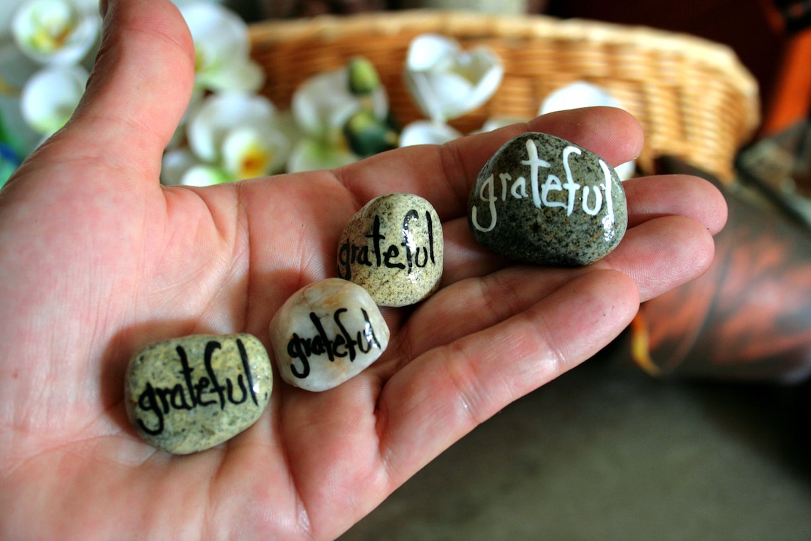 Grateful Gifts Painted Beach Rocks, Gratitude Gifts Pocket Stones ...