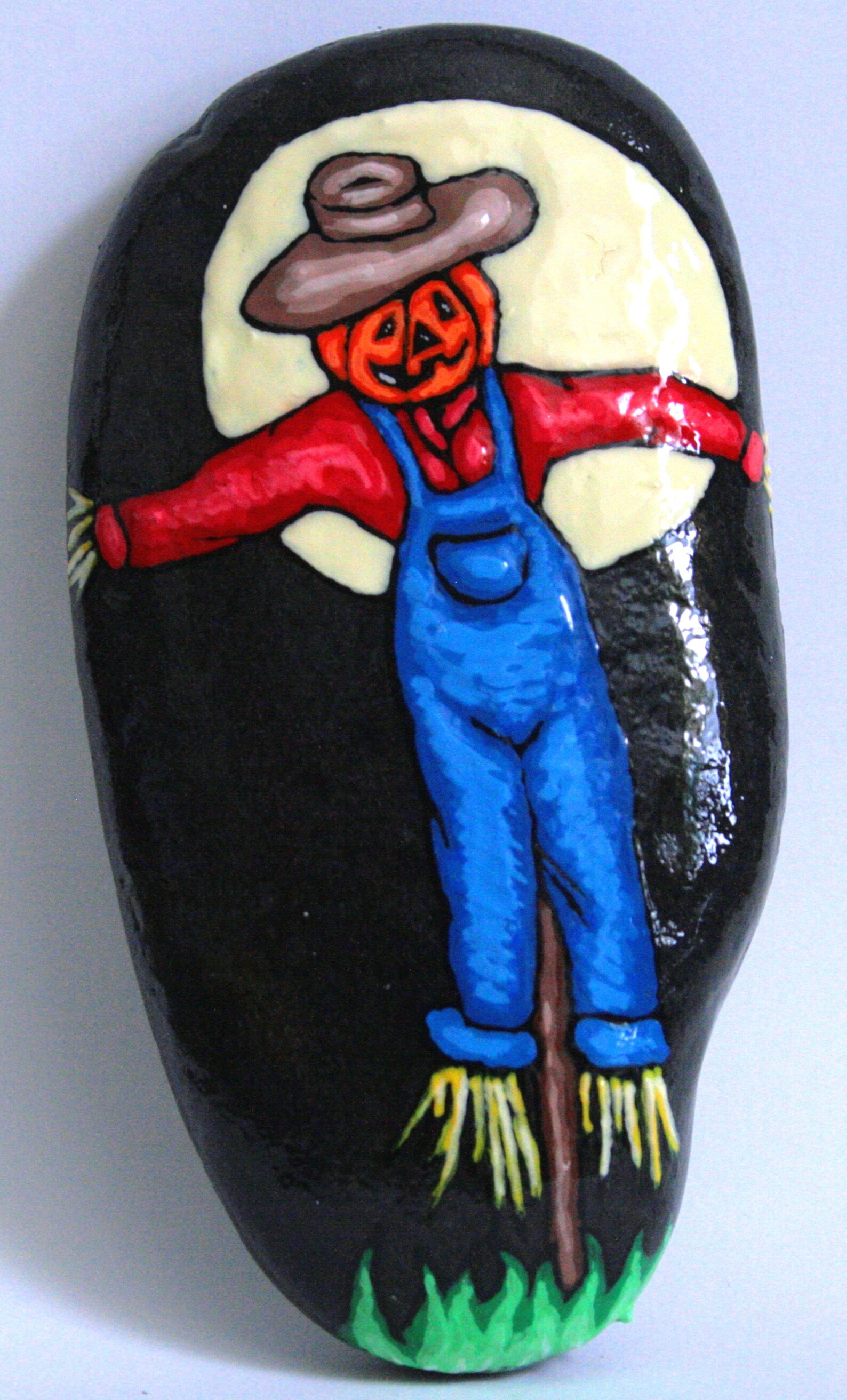 Scarecrow Painting, Beach Rock Art Halloween Decor, If I Only Had A ...