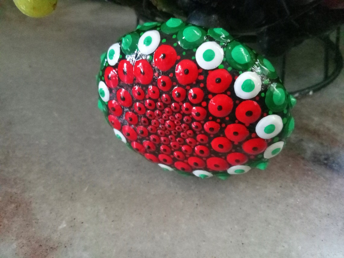 Watermelon Fruit Pattern Hand Painted Rock Red Green Dot Art - Etsy