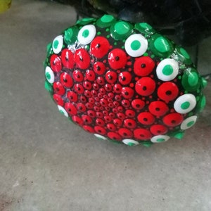 Watermelon Fruit Pattern Hand Painted Rock, Red Green Dot Art Stone ...
