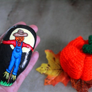 Scarecrow Painting, Beach Rock Art Halloween Decor, If I Only Had A ...