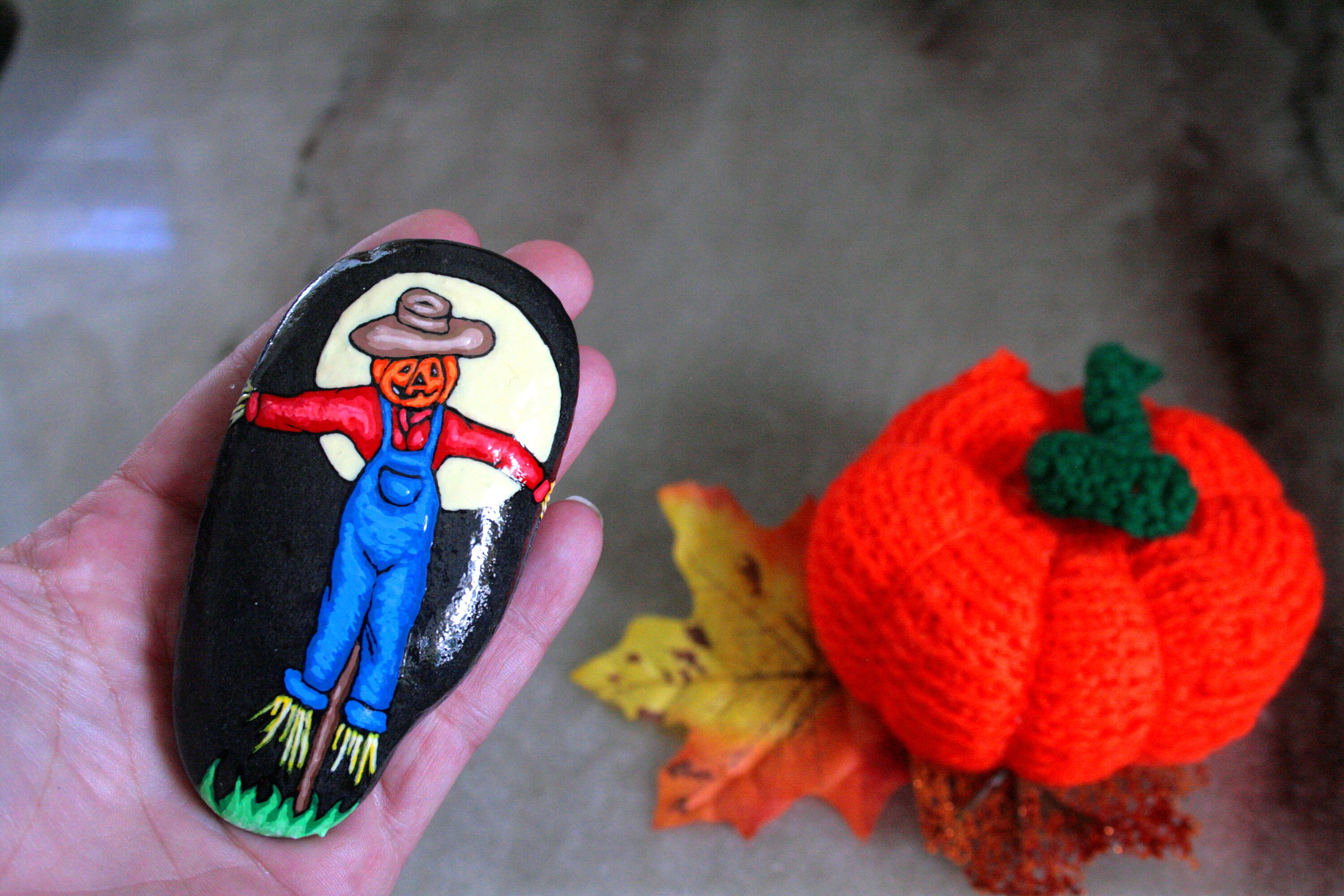 Scarecrow Painting, Beach Rock Art Halloween Decor, If I Only Had A ...