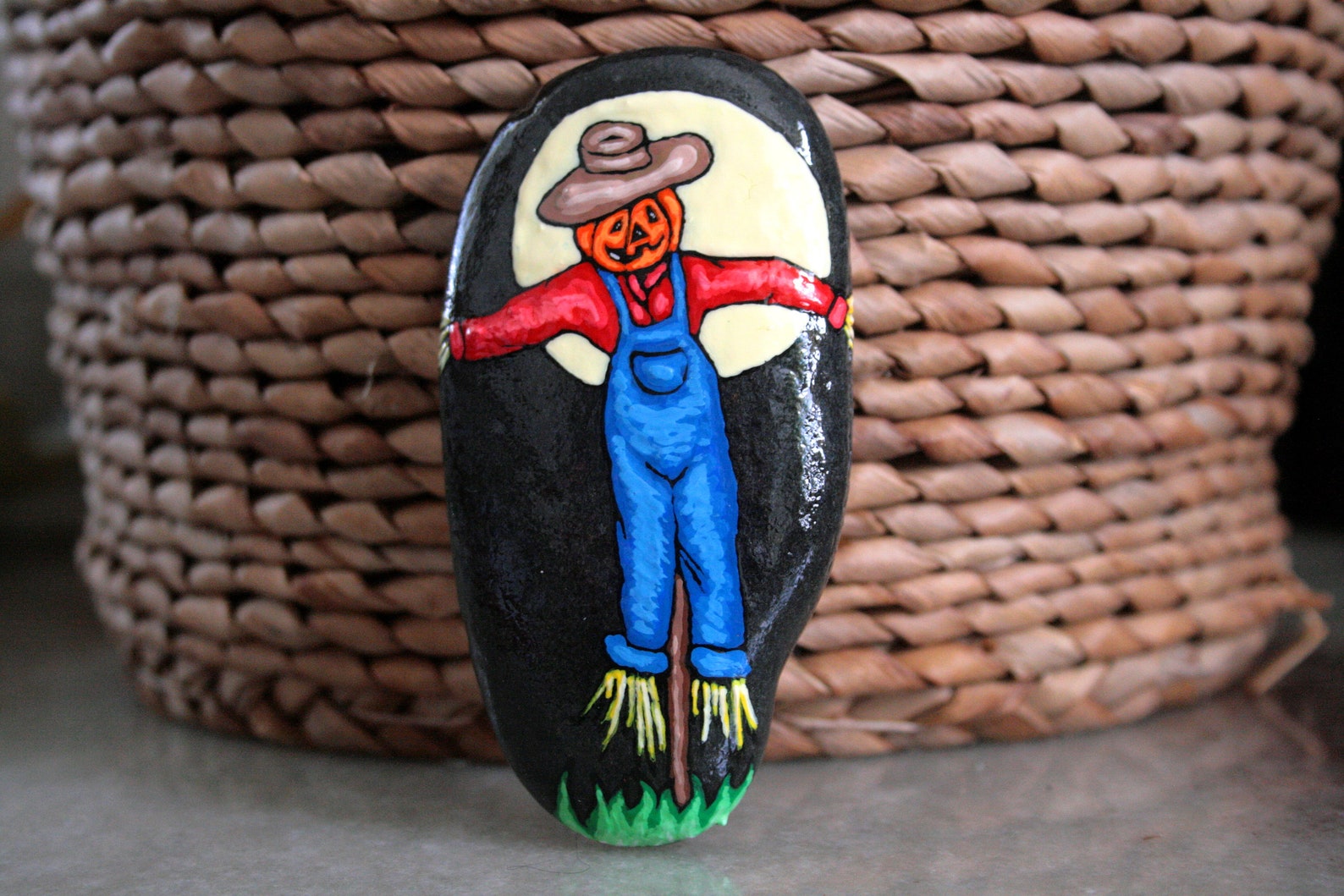 Scarecrow Painting, Beach Rock Art Halloween Decor, If I Only Had A ...