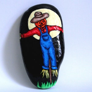 Scarecrow Painting, Beach Rock Art Halloween Decor, If I Only Had A ...