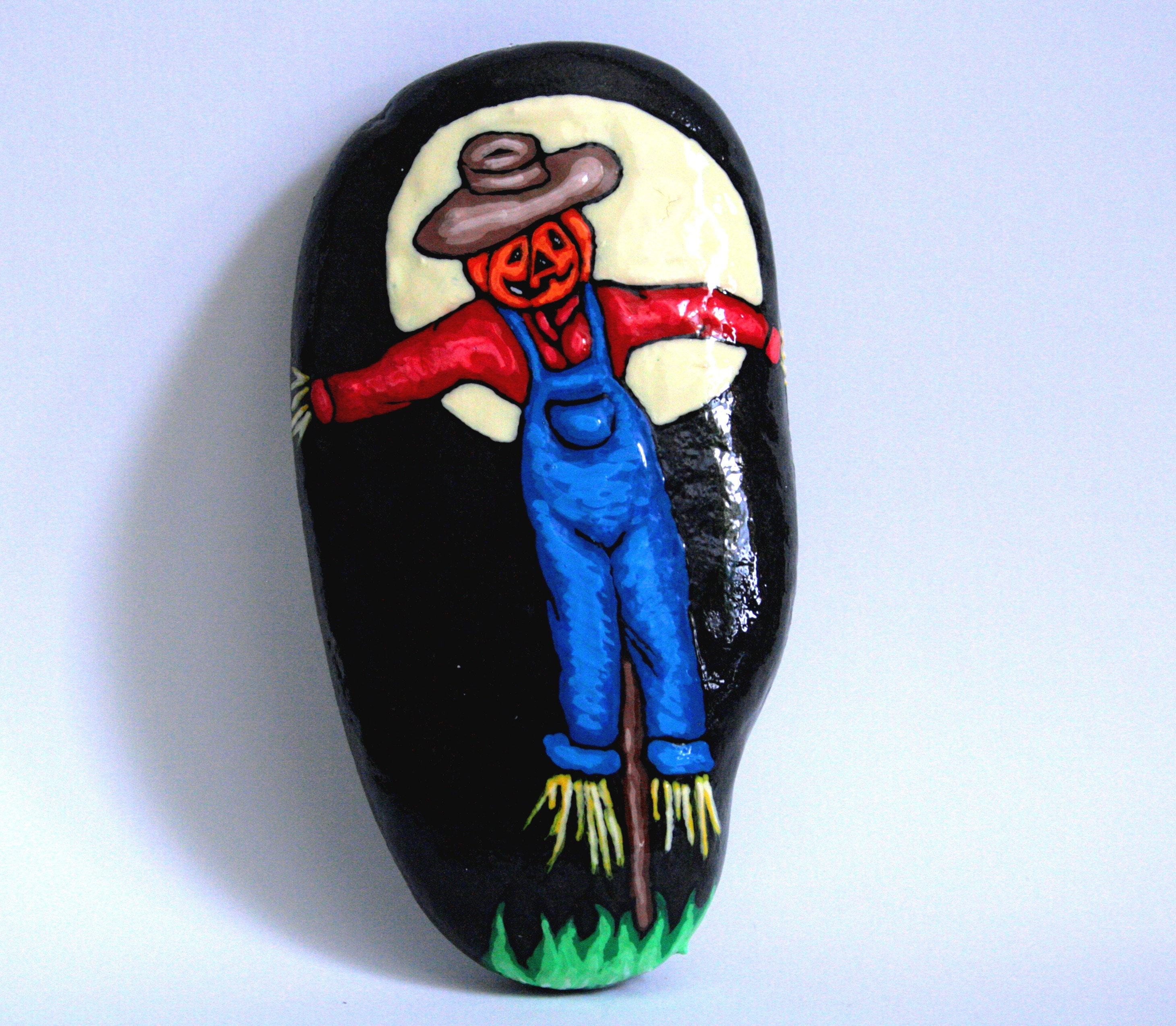 Scarecrow Painting, Beach Rock Art Halloween Decor, If I Only Had A ...