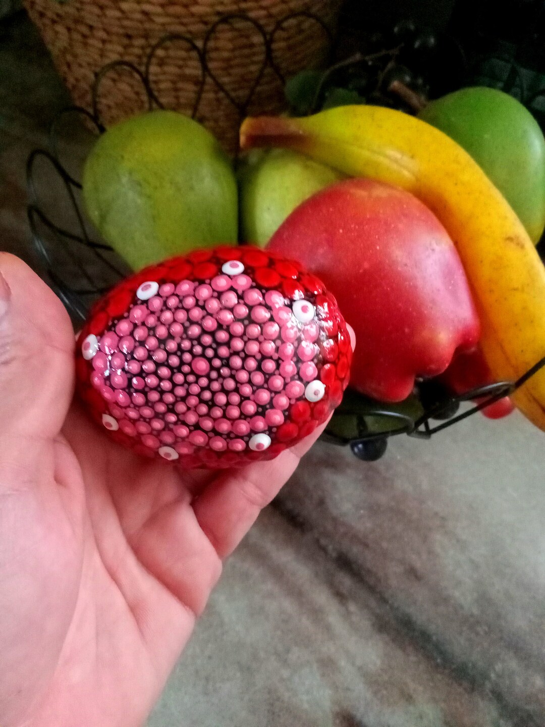 Strawberry Pattern Pink Painted Rock Kitchen Accent, Fruit Decoration ...