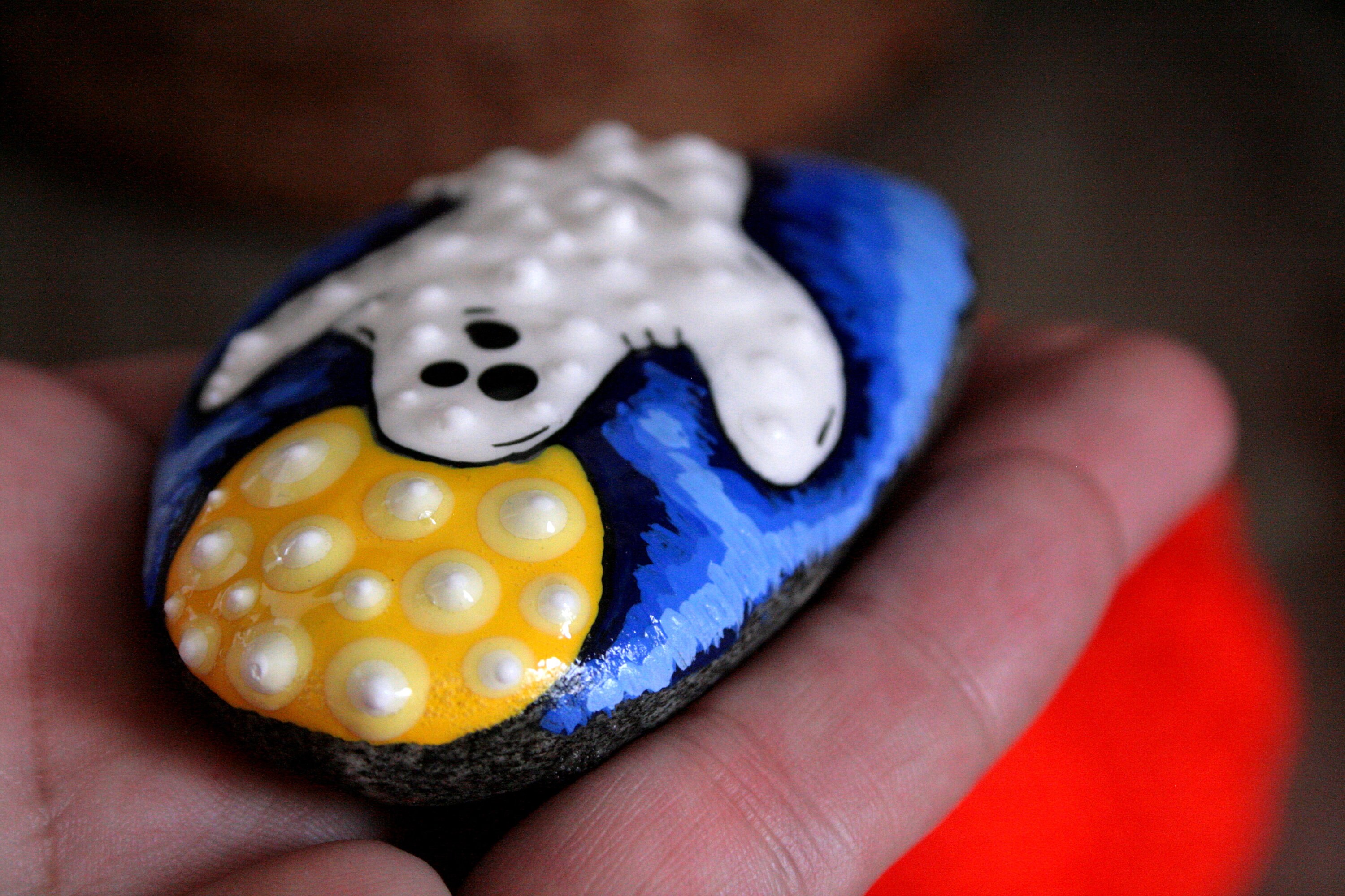 Spooky Ghost Dot Artwork Rock, Halloween Ghost Painted Beach Rock, Pale ...