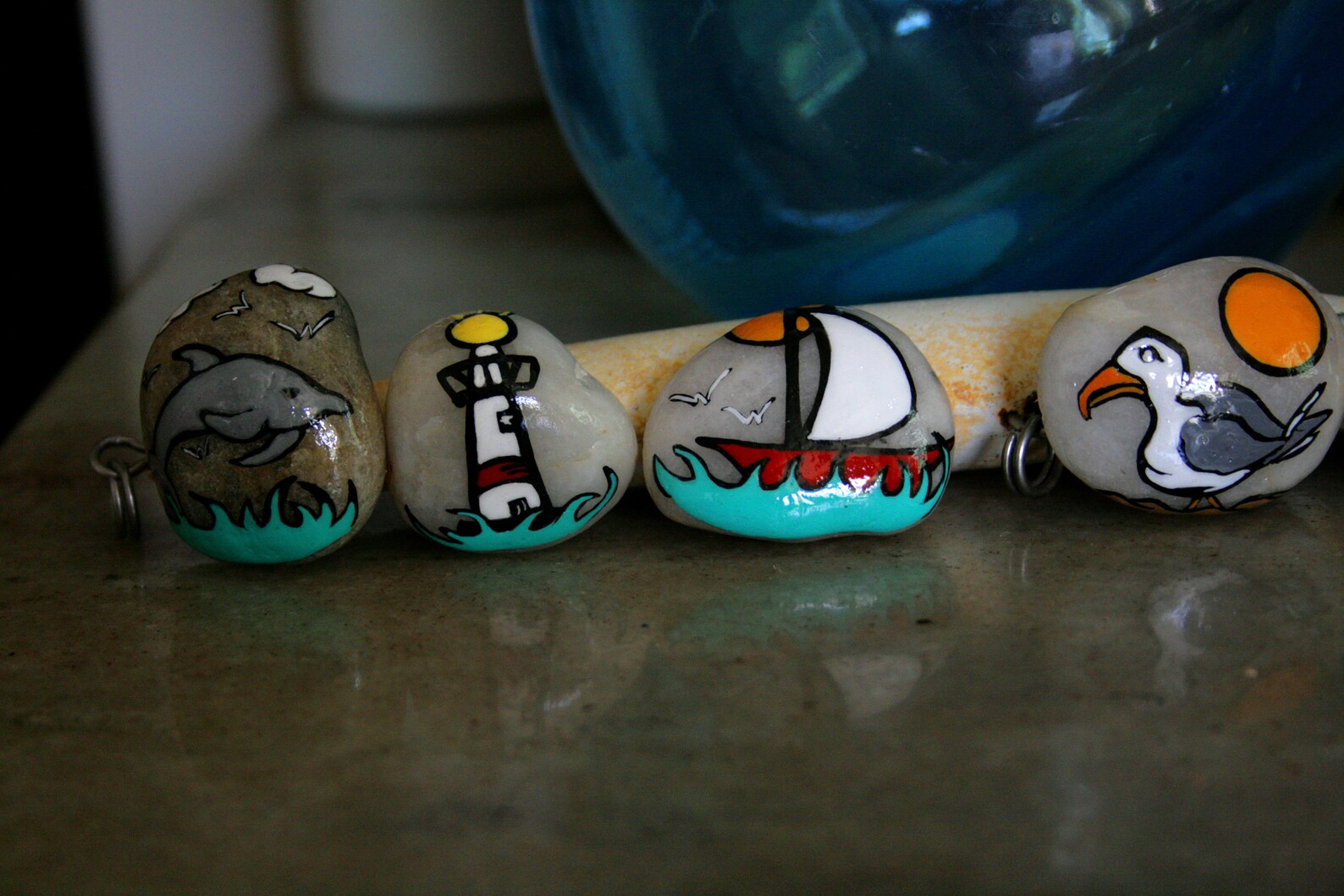 Hand Painted Beach Stones Nautical Theme Beach Comber Pocket - Etsy