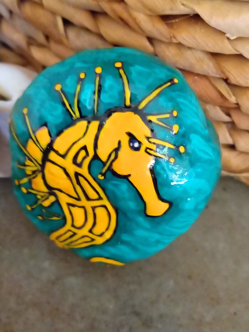 Seahorse Artwork Painted Rock Beach House Home Accent - Etsy