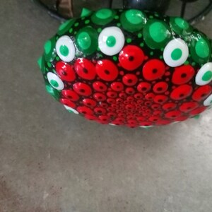 Watermelon Fruit Pattern Hand Painted Rock, Red Green Dot Art Stone ...