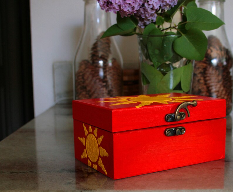 Small Red Wood Box 6 X 2.7 X 4 Cosmic Sun - Etsy