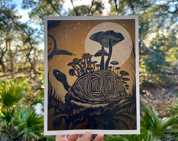 Box Turtle and Mushroom Art Print - Etsy