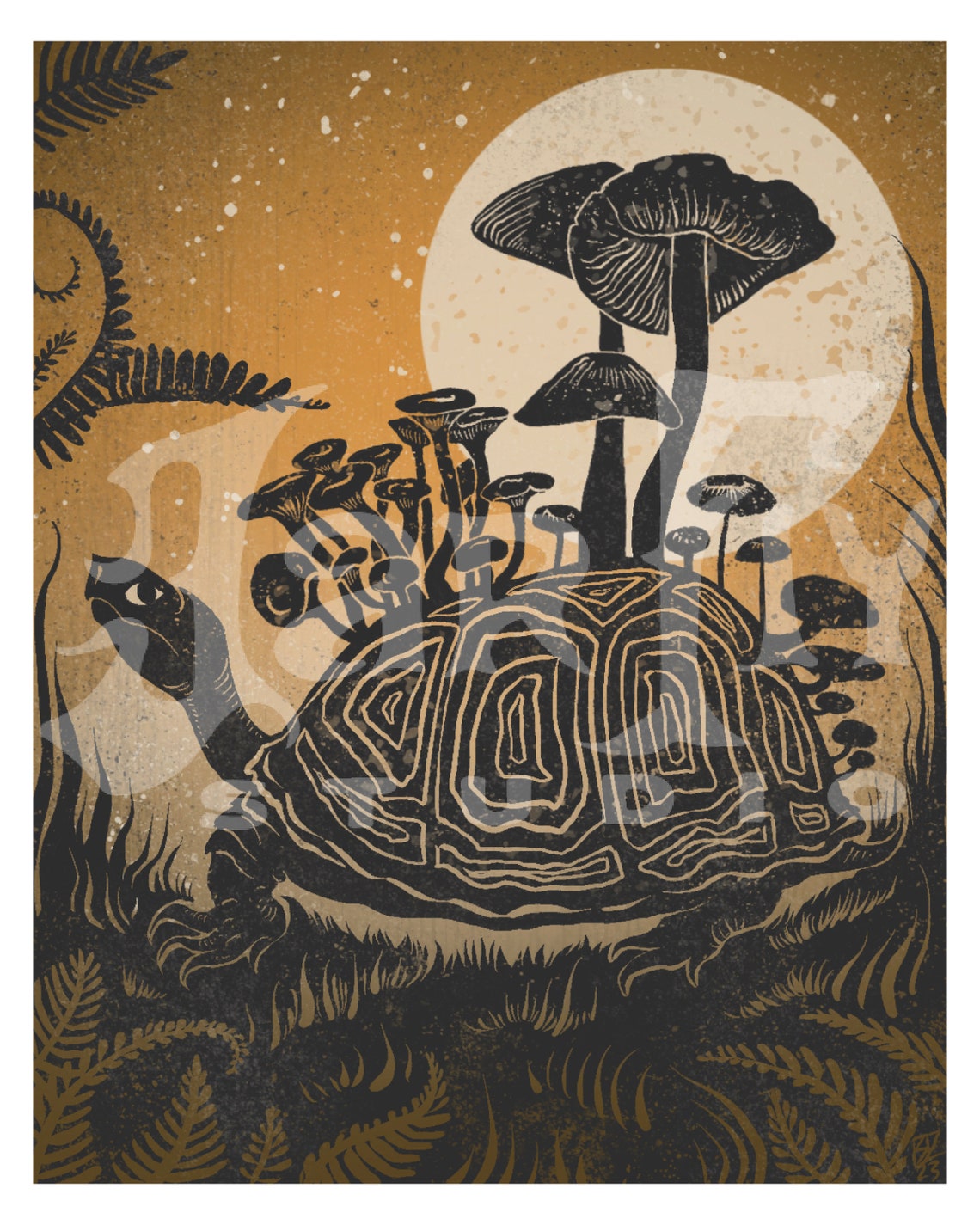 Box Turtle and Mushroom Art Print - Etsy