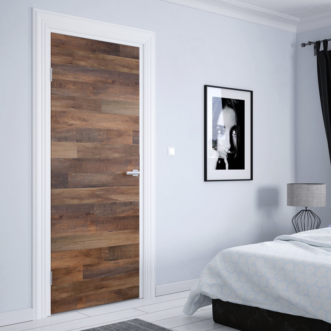 Dark Wood Pattern Barn Door Wrap Self Adhesive Vinyl Door Wrap Peel and ...