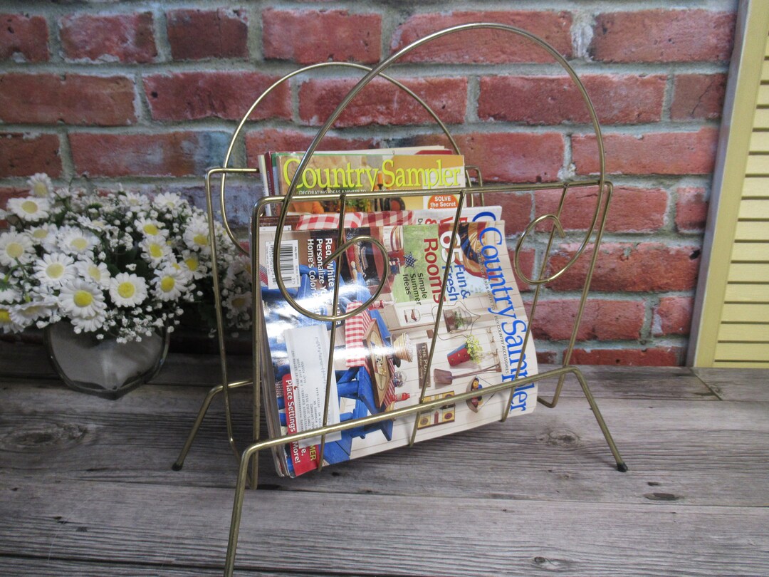 Gold Metal Stand,, VINTAGE Magazine Holder Metal VTG Magazine Gold Rack ...