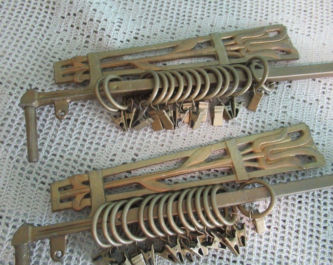 VINTAGE Curtain Rods,, Rustic Swing Arm Rod,, VTG Gold Bronze Iron ...