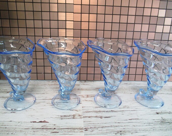 Bormioli Rocco Glass,vintage Ice Cream Blue Bowls, Bormioli Set of 4 ...