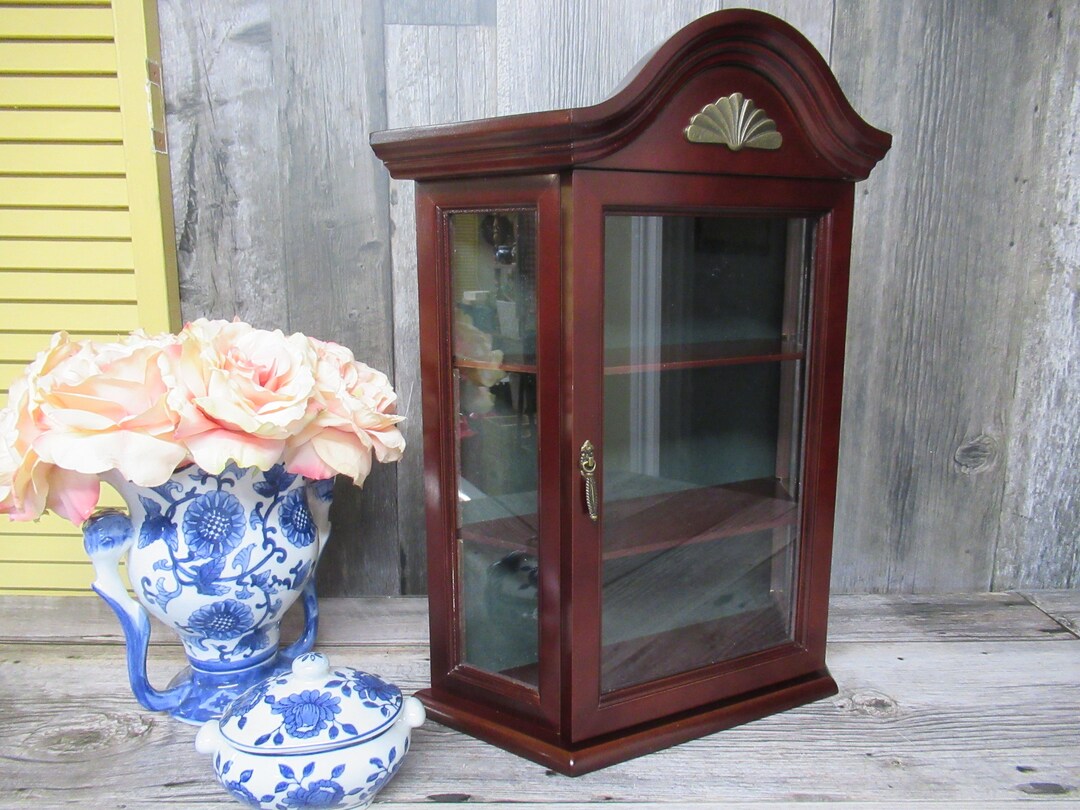 Wooden Curio With Glass Door Cabinet Curio Trinket Display Wall Hanging ...
