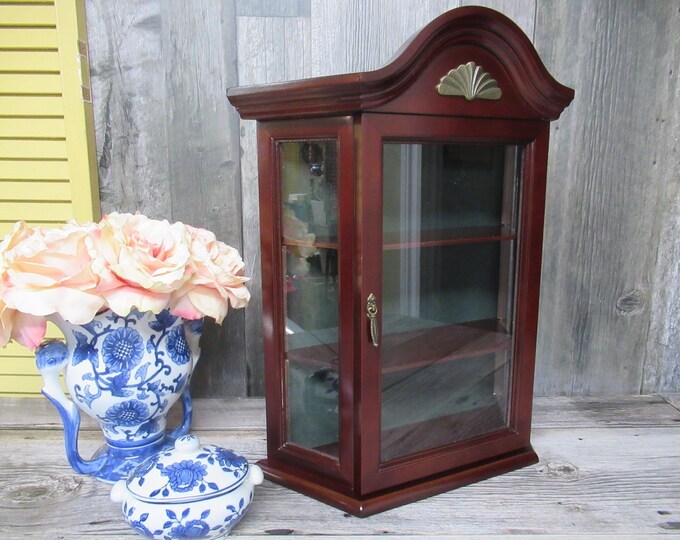 Wooden Curio With Glass Door Cabinet Curio Trinket Display Wall Hanging ...