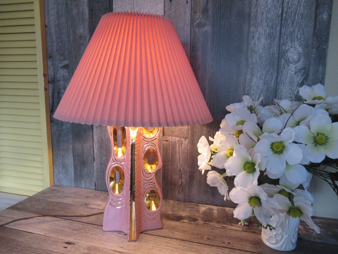 Pink and Gold Ceramic Table Lamp | VINTAGE Ceramic Table Lamp | Lamp ...