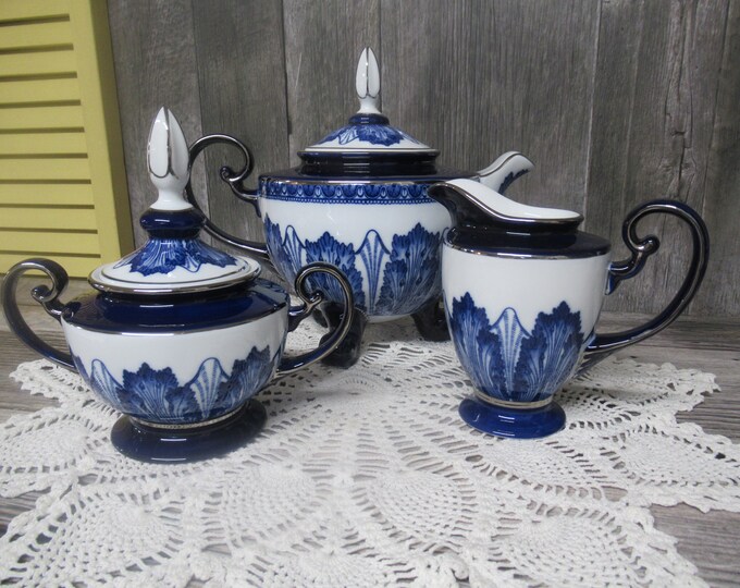 BOMBAY Company Tea Pot With Creamer and Sugar Bowl / VINTAGE Porcelain ...