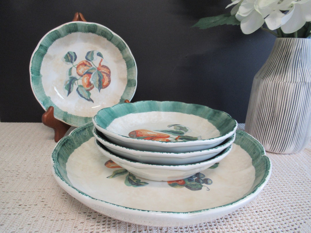 HIMARK Italy Pasta Bowl Set, Fruit Design Set of 4 Bowl and Large Bowl ...