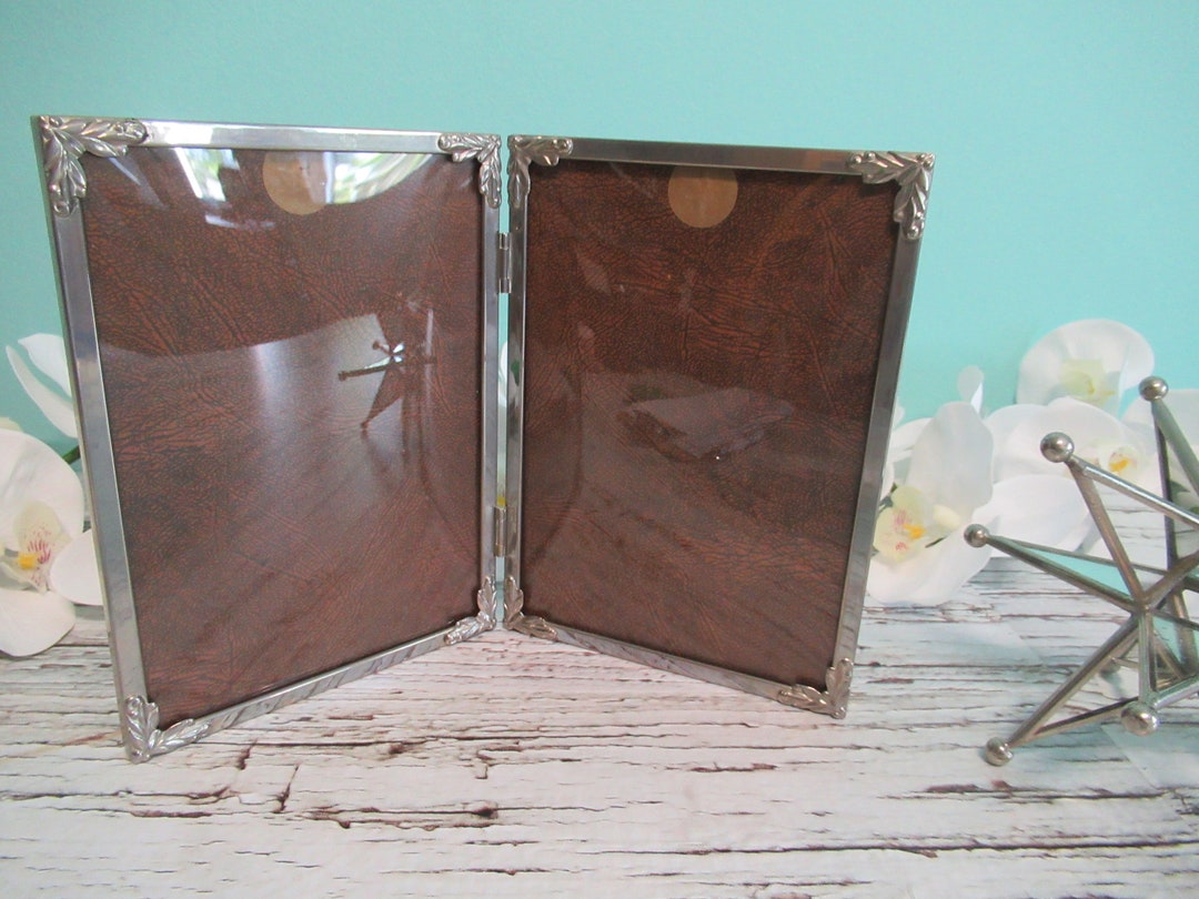 Duo Photo Frame,, Folding Double Photo Frame,, Silver With Decorated ...