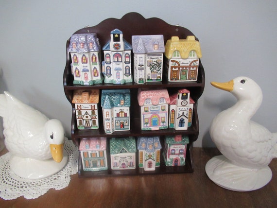 AVON Spice Rack VINTAGE Ceramic House 12 With Wooden | Etsy