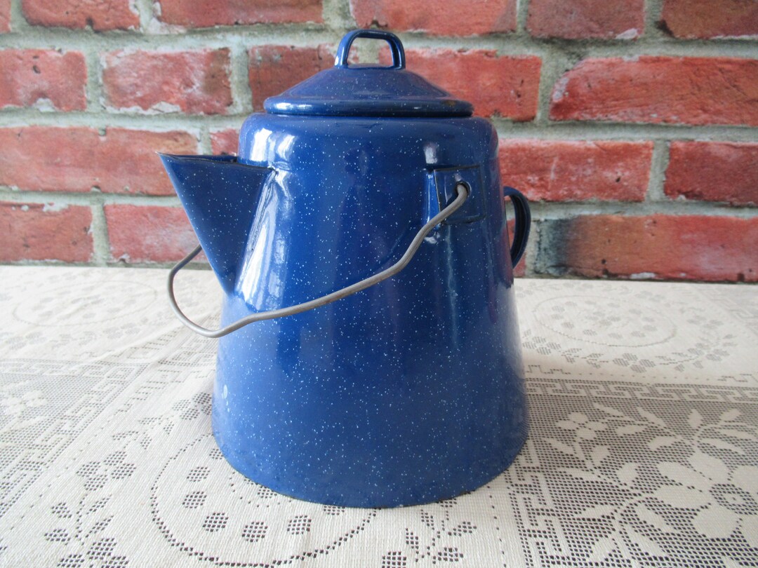 ENAMELWARE Coffee Pot,, VINTAGE Granite Blue Enamel Coffee Pot ...