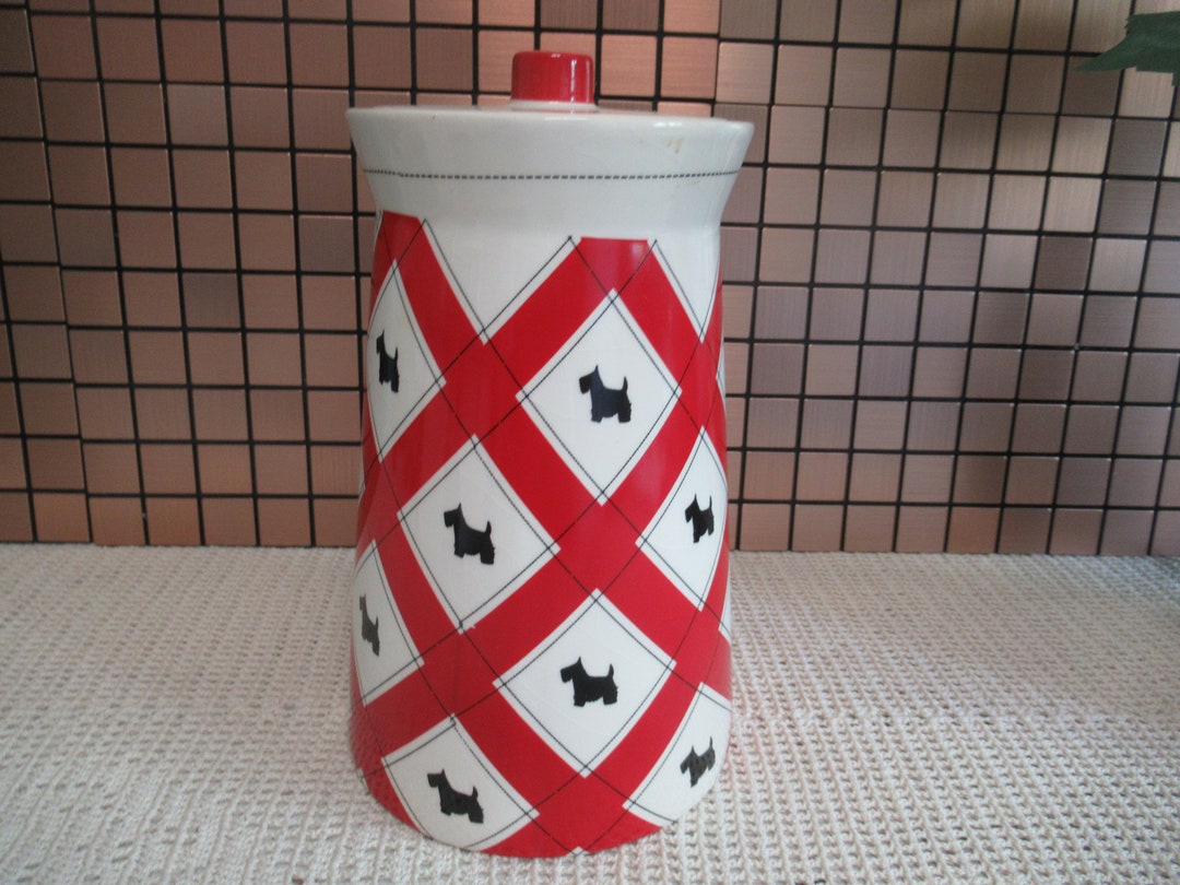 Cookie Jar,scottie DOG Cookie Jar by MSRF Inc.white and Red Ceramic ...