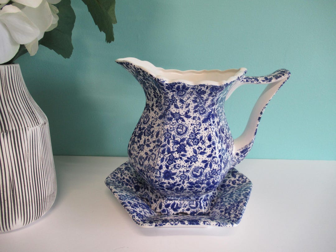 Pitcher & Bowl Wash Set Cobalt Blue and White,large Pitcher and Basin ...