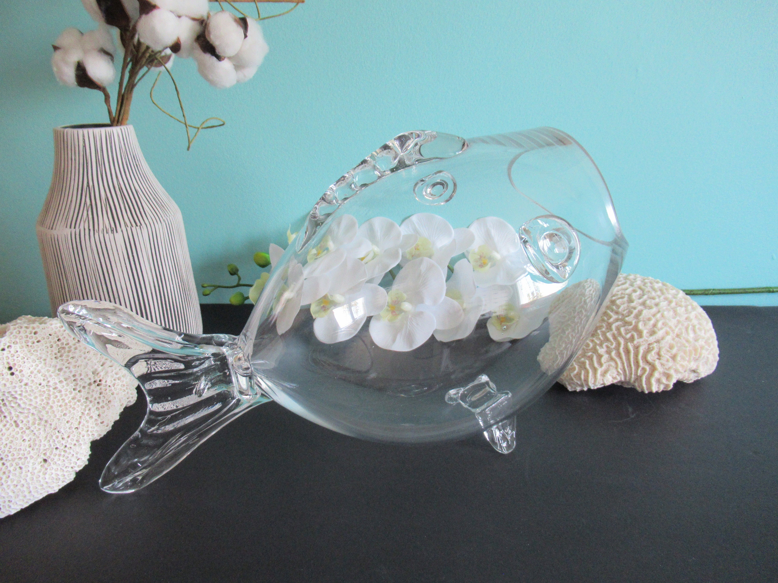 Large Glass Fish Vase Blown Glass Shape Fish BETA Fish - Etsy