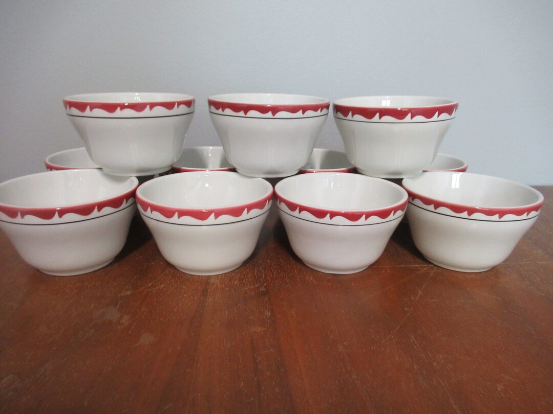 VINTAGE Restaurant Ware Berry Bowl / Red Wave Rim Design Duraline by ...