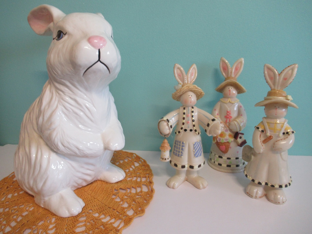 Ceramic Bunny Statue,, Large White Bunny,, Set of 3 Resin Bunny,, Sold ...