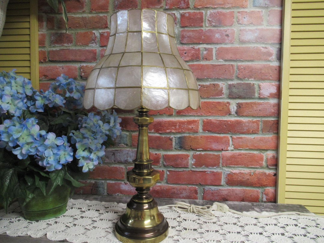 Capiz Shade With Brass Base, Capiz Shell Table Lamp, Mid Century Modern ...