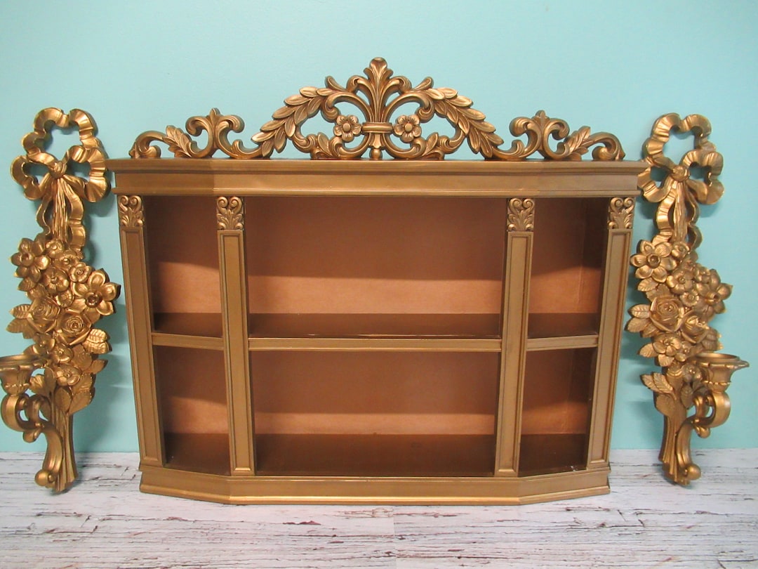 SYROCO Curio | Gold Plastic 2 Tiers Shelf | Gold Cabinet Wall Decor ...