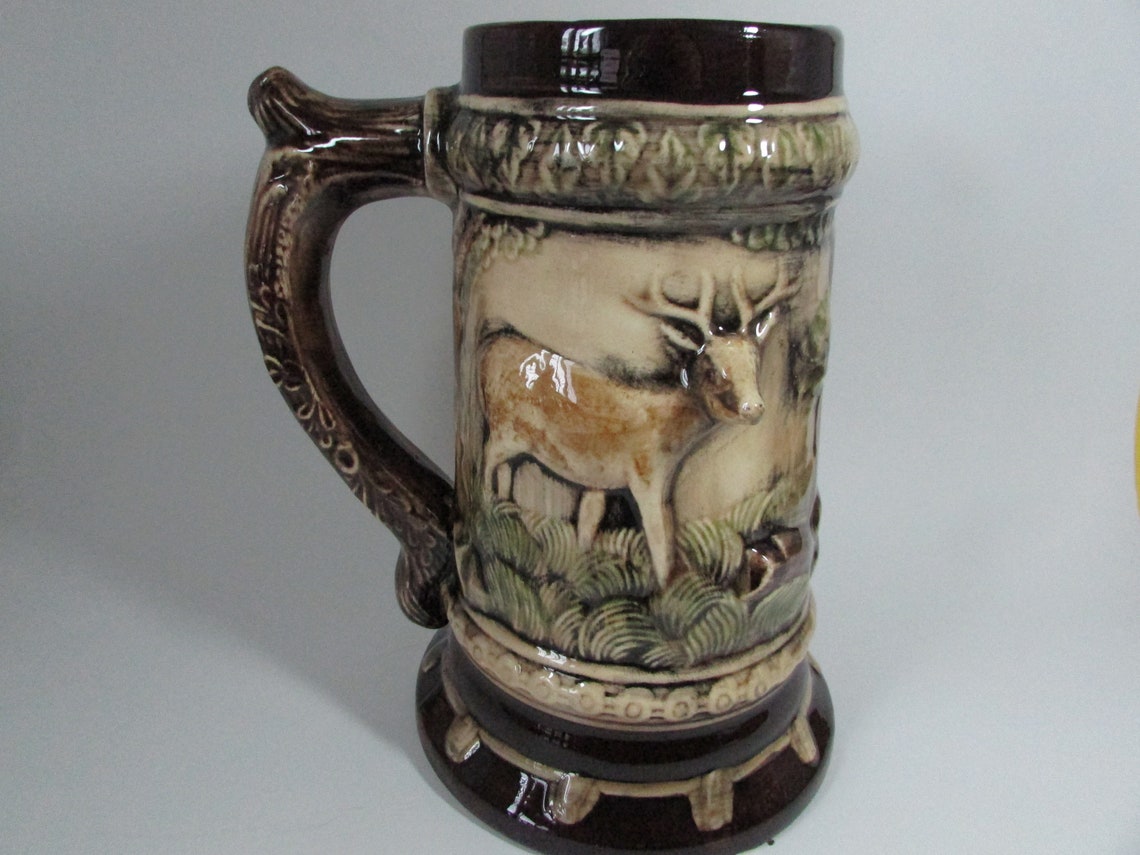 extra-large-beer-mug-with-deer-face-vintage-mancave-vase-etsy