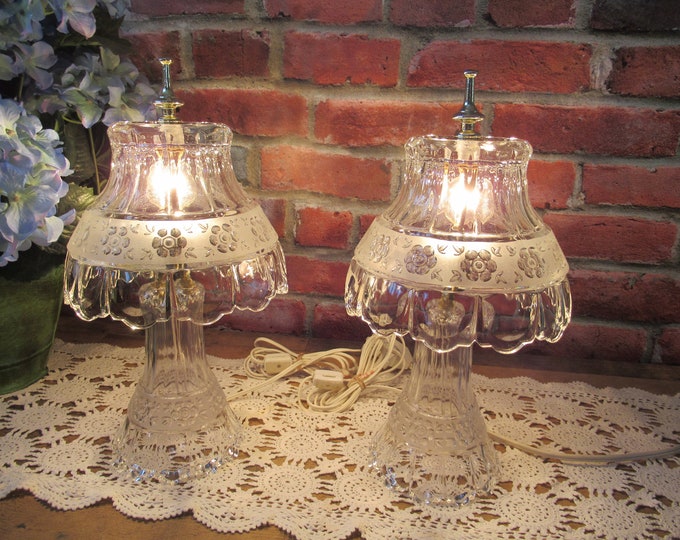 Made in Germany Crystal Lamp Table Lamp,, Floral Etched Glass,,night ...