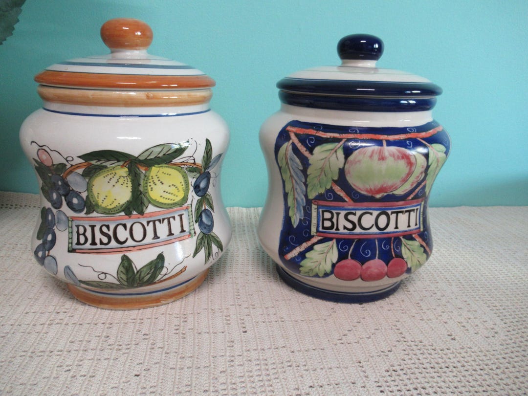 BISCOTTI Cookie Jar,, VINTAGE Ceramic Kitchen Storage,, VTG Cookie Jar ...