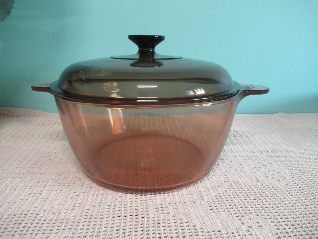 Pyrex Corning Amber Glass Quart 4.5 Liter Pot Kettle Pan Dutch Oven ...