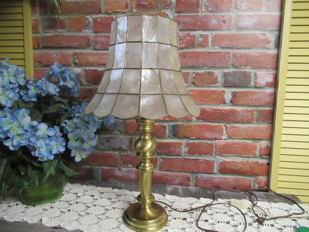 Capiz Shade With Brass Base, Capiz Shell Table Lamp, Mid Century Modern ...