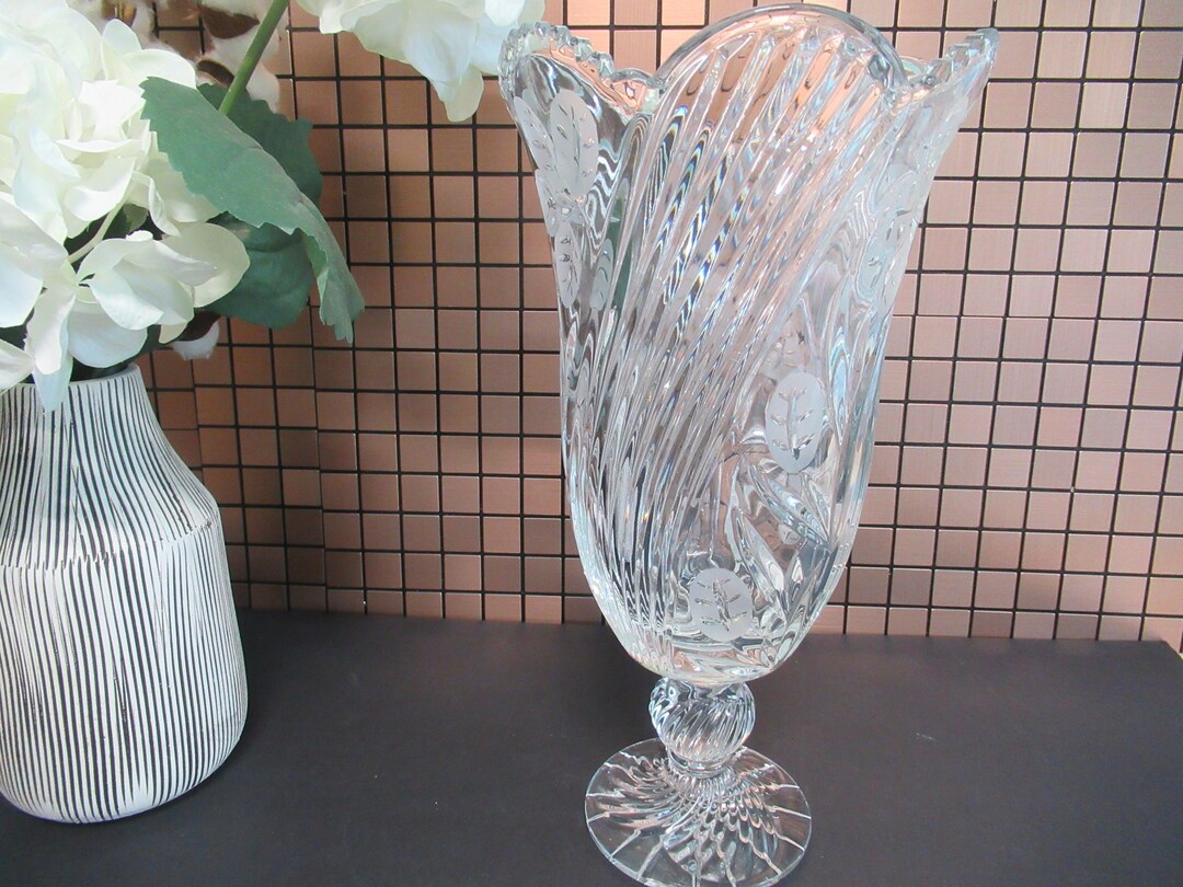 Pedestal Huge Flower Vase, Crystal Vase, Large Cut Crystal Vase,clear ...