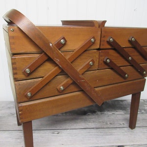 Large Wooden Sewing Box on Legs,, VINTAGE Art Deco Sewing Basket,, VTG ...