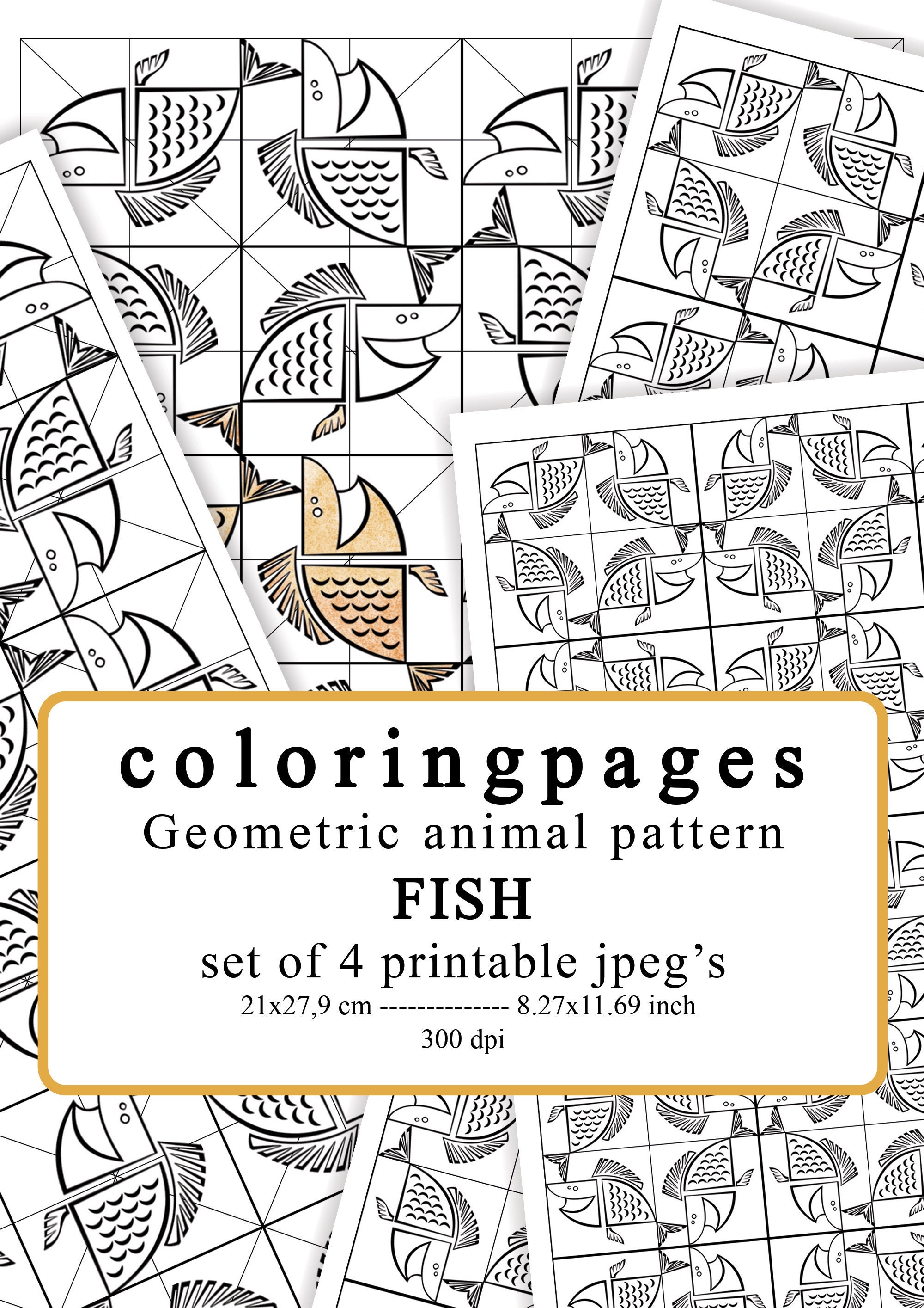 4 Coloringpages Fish Geometric Pattern - Etsy