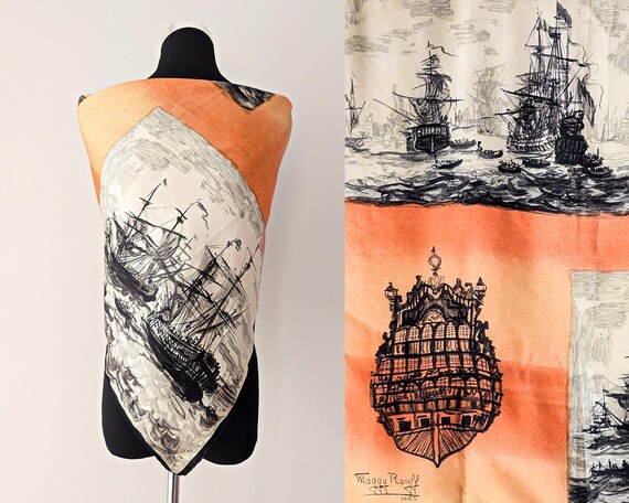 Rare, very old Maggy Rouff vintage silk scarf with pi… - Gem