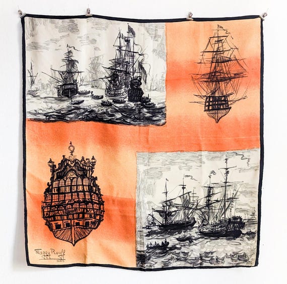 Rare, very old Maggy Rouff vintage silk scarf with pi… - Gem