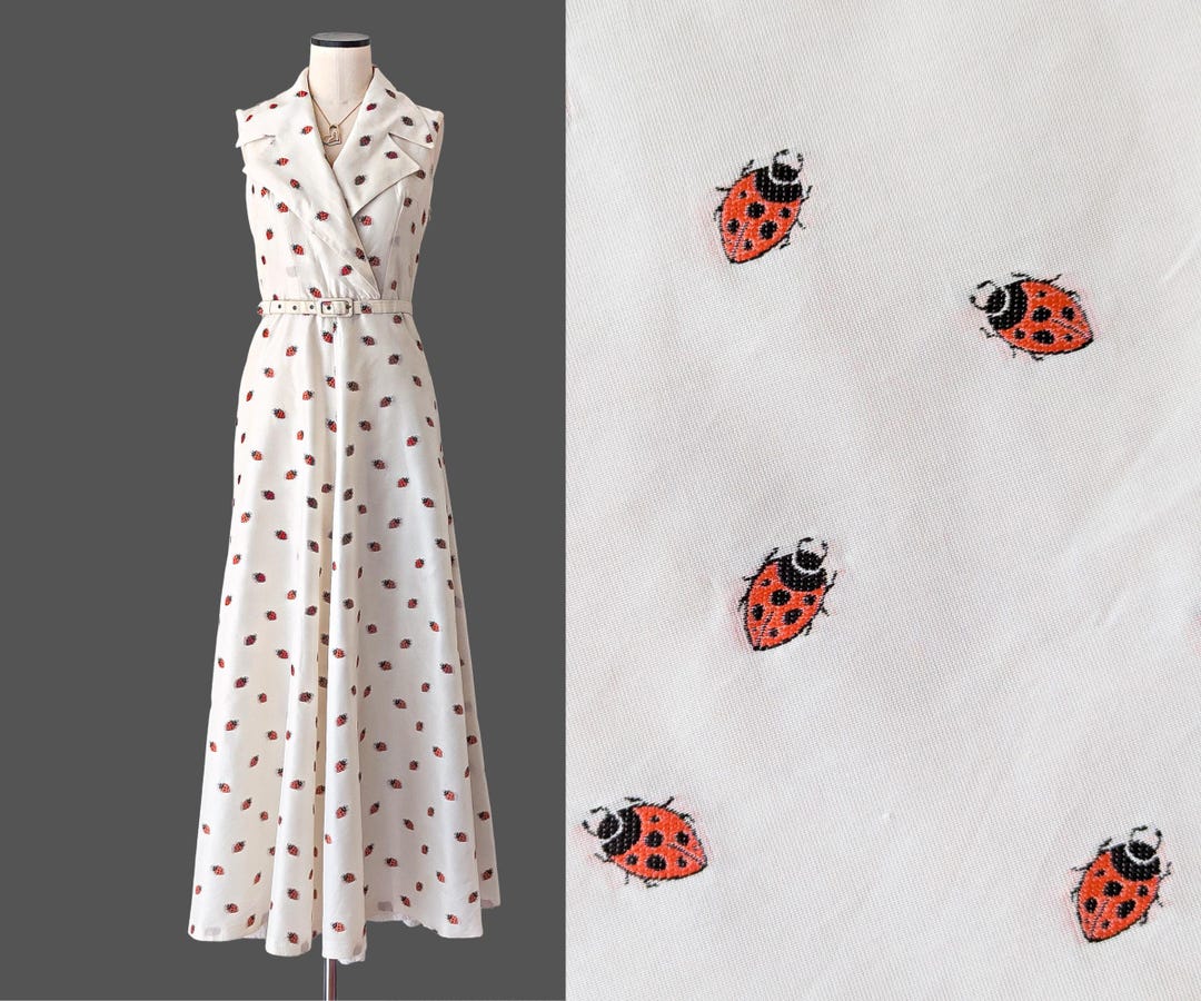Dreamy Vintage Dress With Ladybug Pattern and Large Collar, 1960s/70s ...