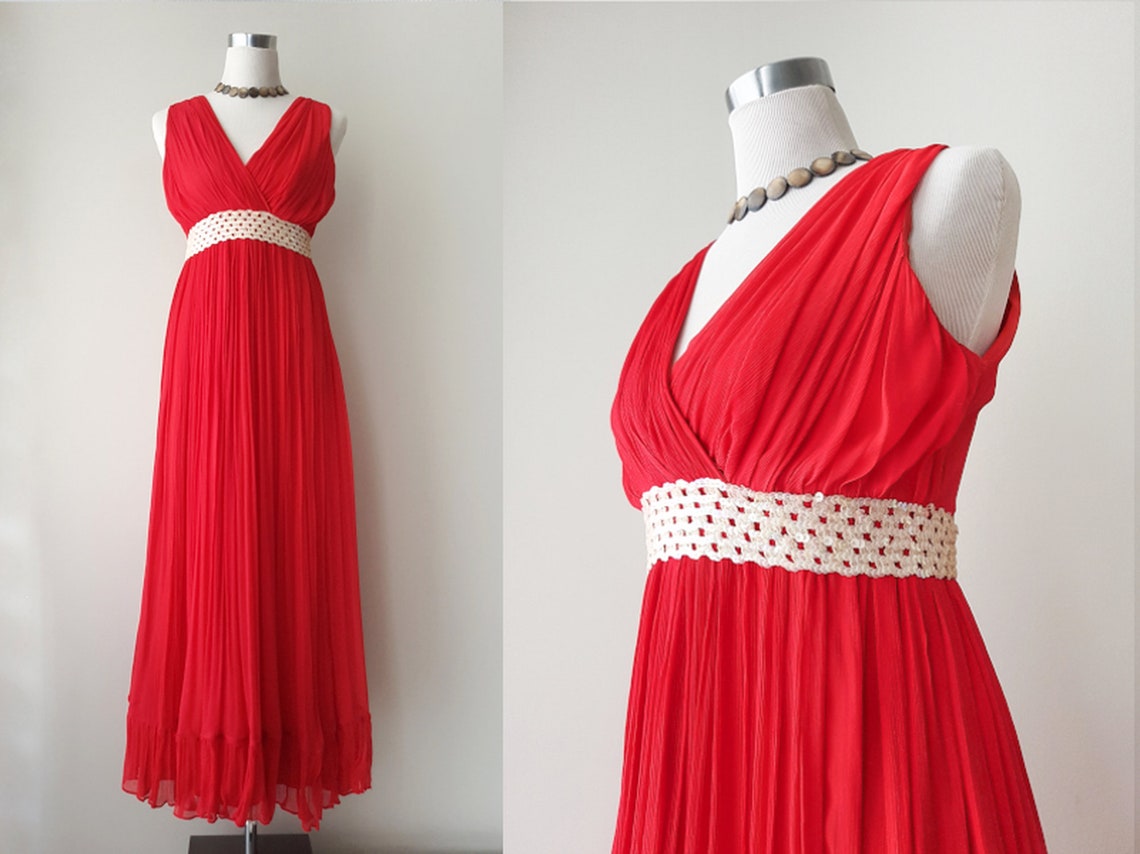 Gorgeous vintage evening dress red with sequins S Marilyn | Etsy